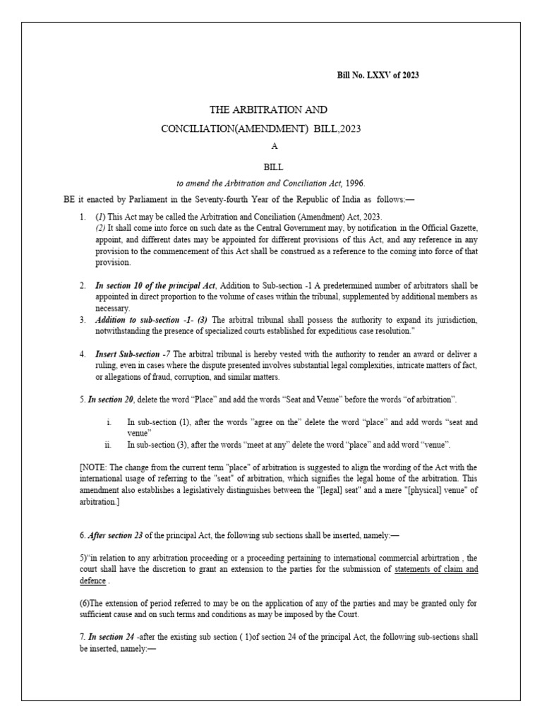 Arbitration and Conciliation Amendment 2023 | PDF | Arbitration ...