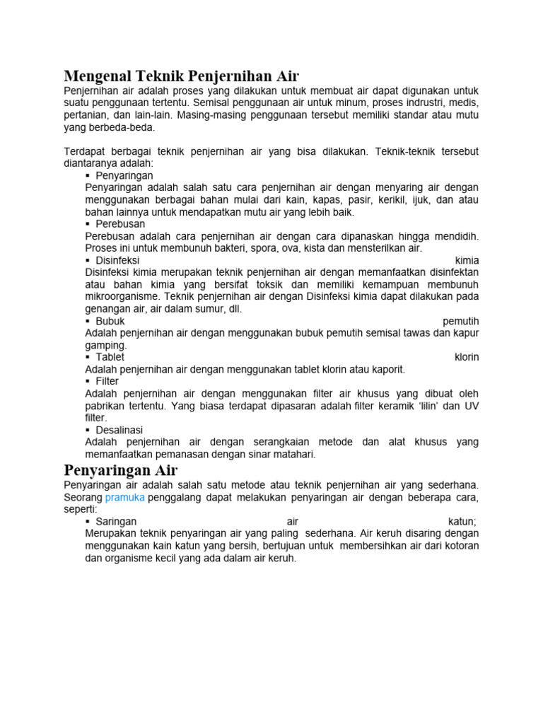 Teknik Penjernihan Air Sederhana | PDF
