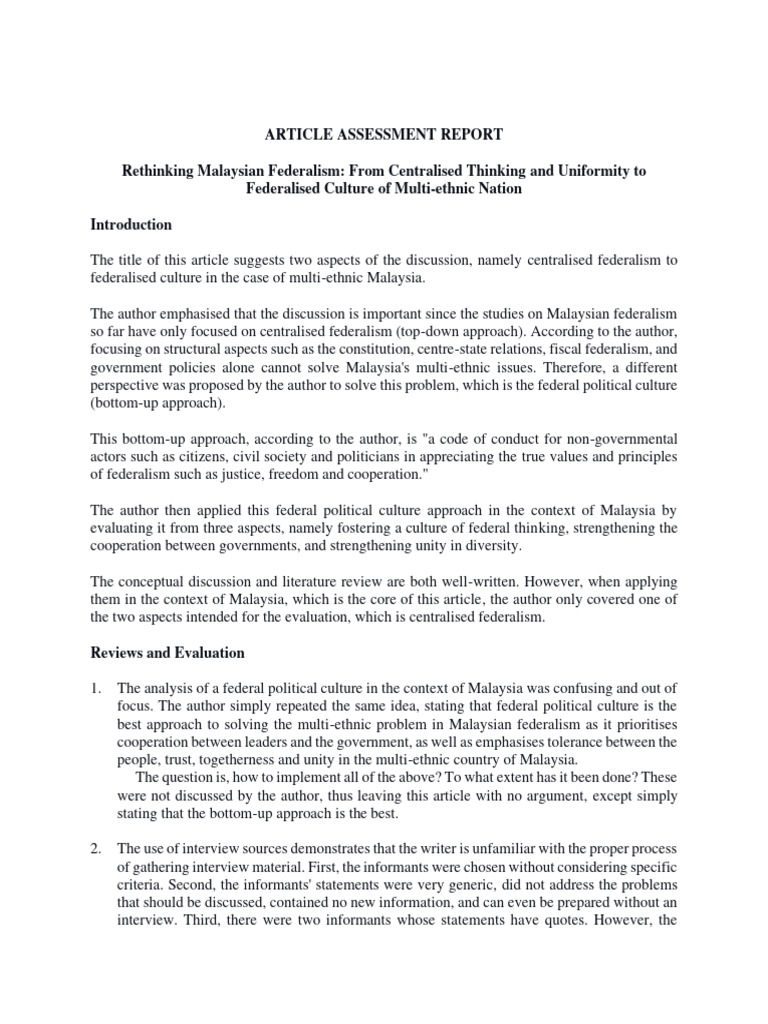 Jebat ARTICLE ASSESSMENT REPORT | PDF | Evaluation | Malaysia