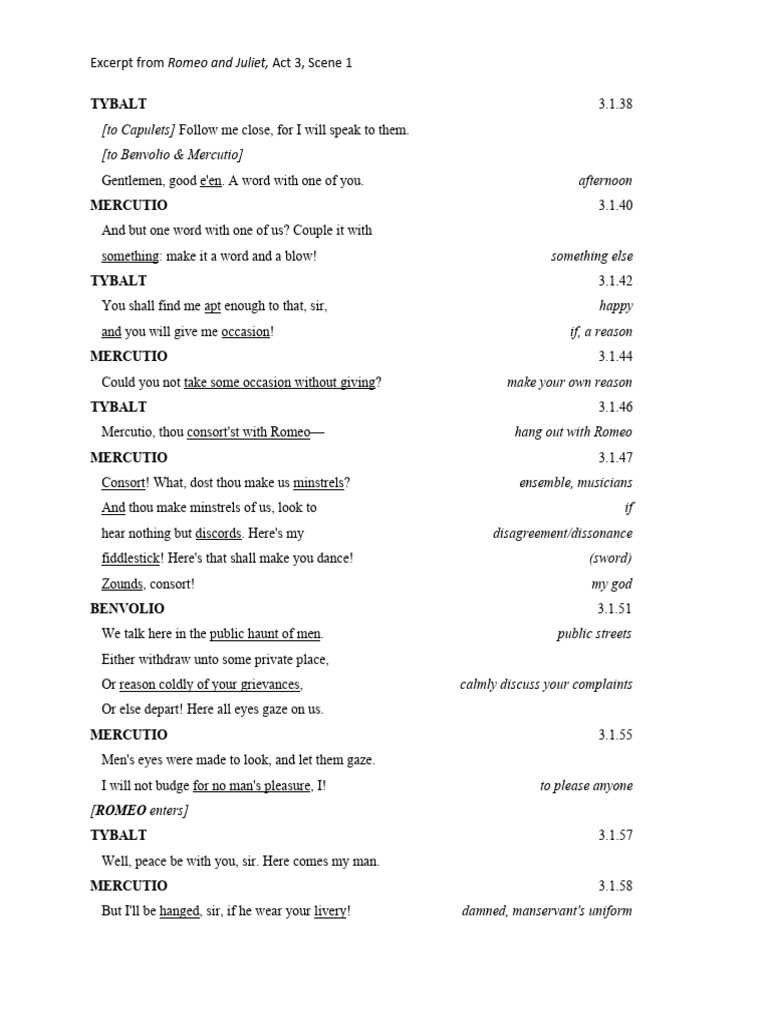 Mercutio Is Killed Act 3 Scene 1 | PDF | Characters In Romeo And Juliet