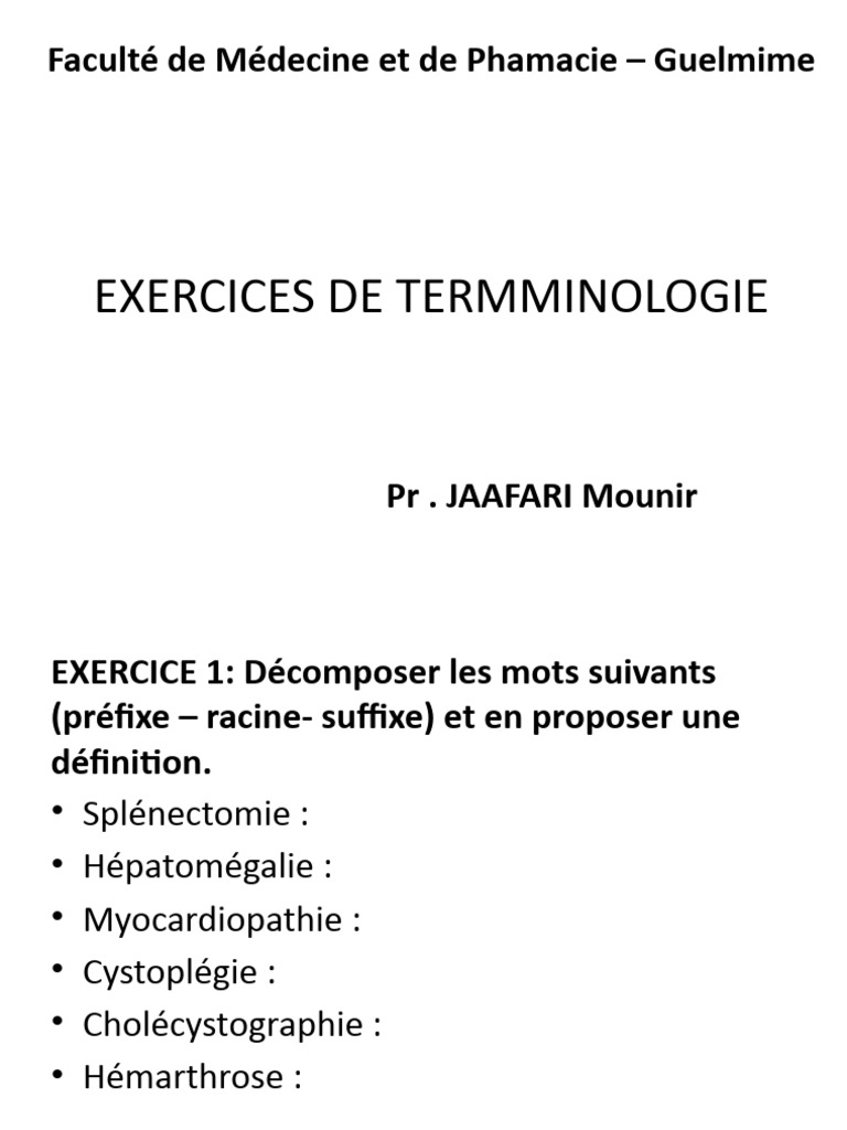 Exercices de Terminologie | PDF | Urine | Spécialités médicales