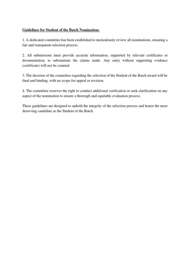 Student of the Batch Nomination Guidelines | PDF | Business