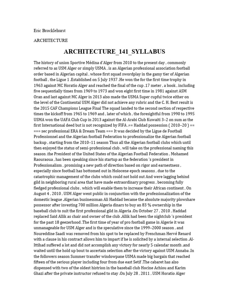 Architecture 141 Syllabus | PDF | Association Football | Association Football Clubs