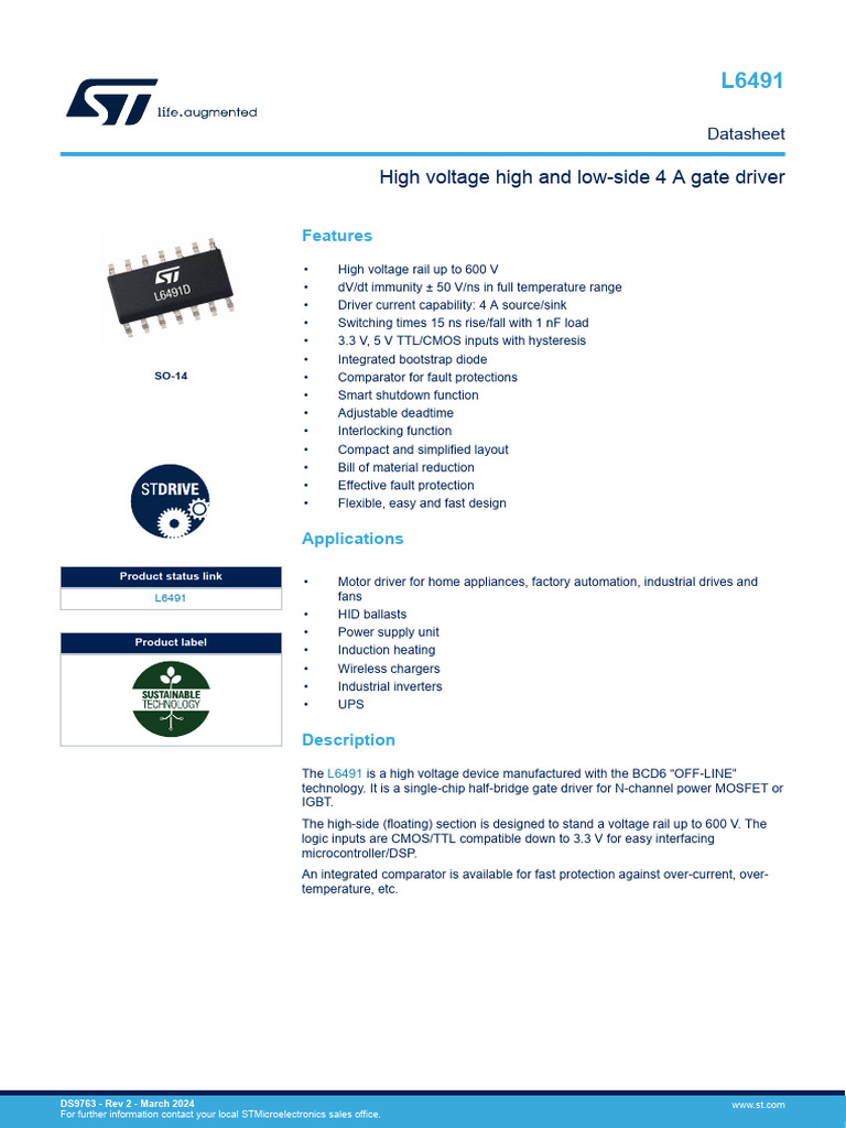 High Voltage High and Low-Side 4 A Gate Driver: Features | Download ...