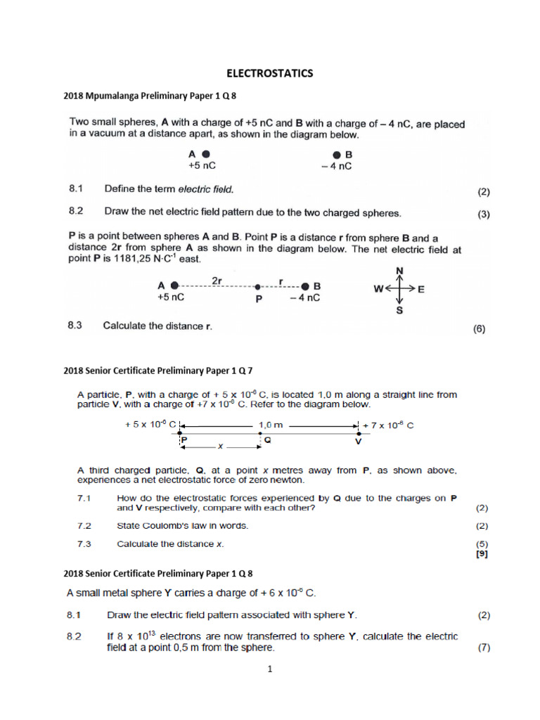 ELECTROSTATICS Practise Questions | PDF | Social Science