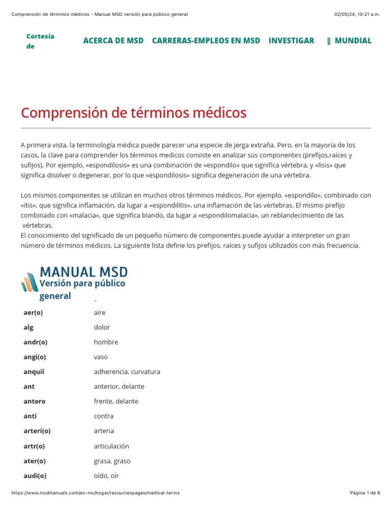 Comprensión de Términos Médicos - Manual MSD Versión para Público ...
