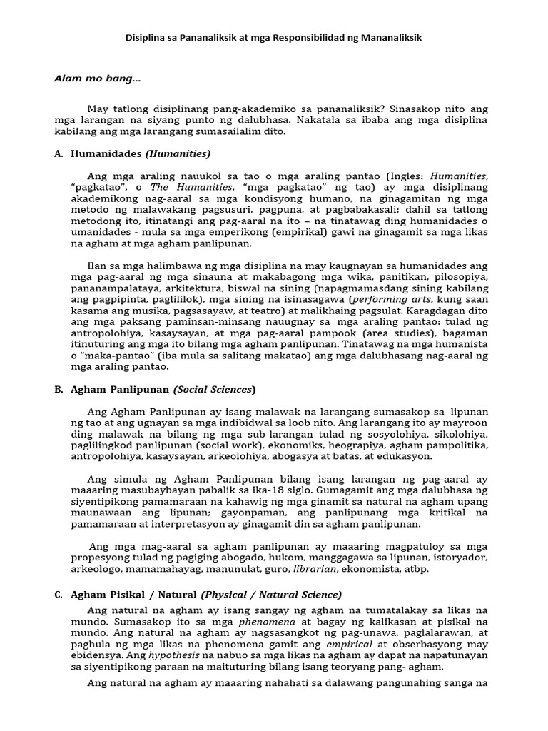 Disiplina Sa Pananaliksik at Mga Responsibilidad NG Mananaliksik | PDF