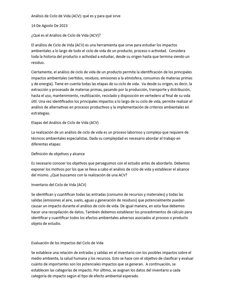 Análisis De Ciclo De Vida Pdf Evaluación Del Ciclo De Vida
