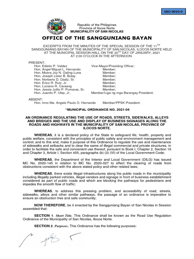 Mo2021 04 Road Clearing Ordinance | PDF | Road | Traffic