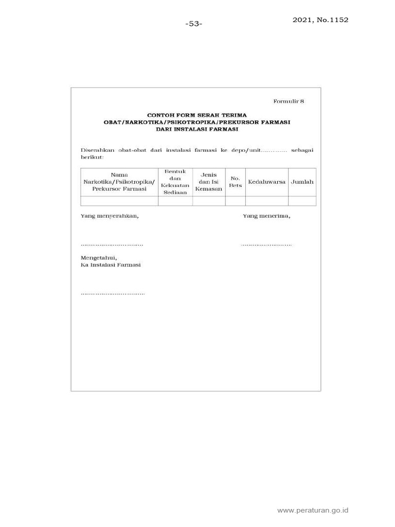 Contoh Form Serah Terima Obat BPOM | PDF