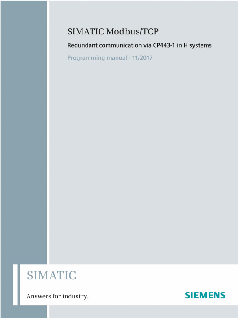 Redundant Communication Via The Cp In H Systems Simatic Simatic Modbus Tcp Redundant