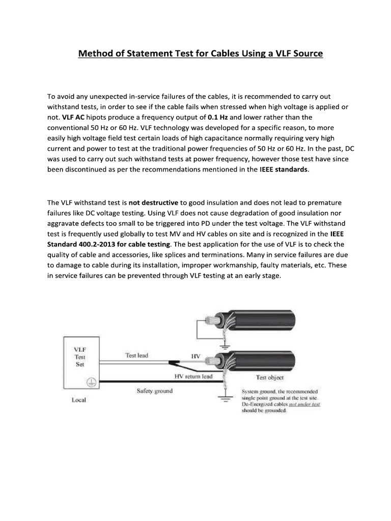 Method of Statement Test For Cables Using A VLF Source | PDF
