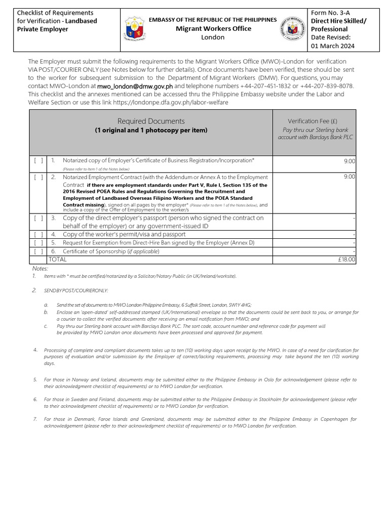 MWO London Direct Hire Verification Checklist | PDF | Employment