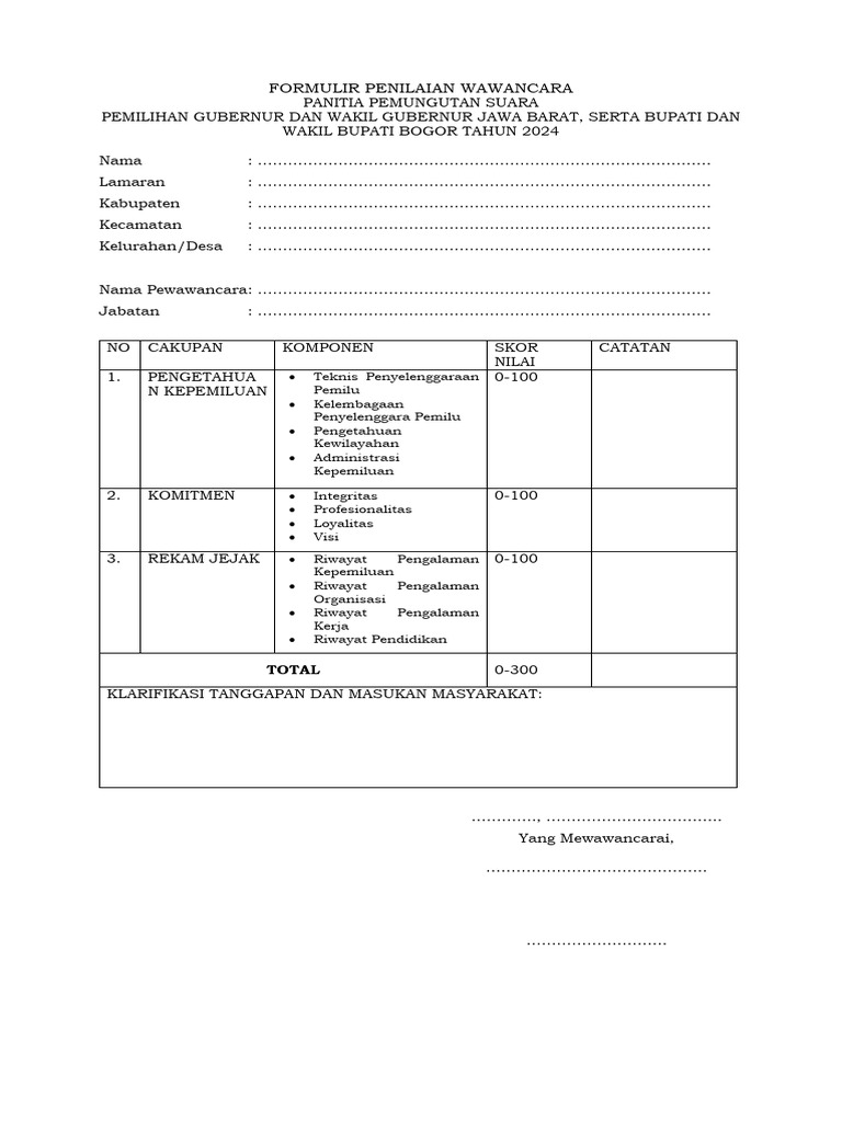 Formulir Penilaian Wawancara PPS | PDF