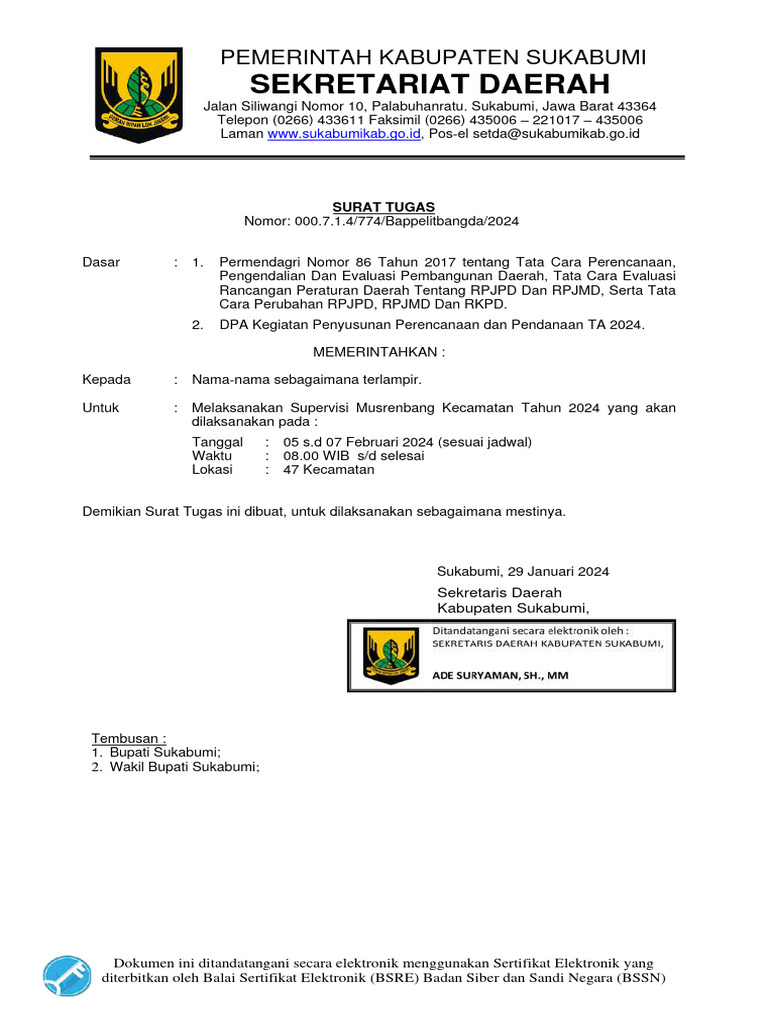 Final Surat Tugas Tim Supervisi Musrenbang Kec 2024 - Signed - Signed - Signed - Signed | PDF