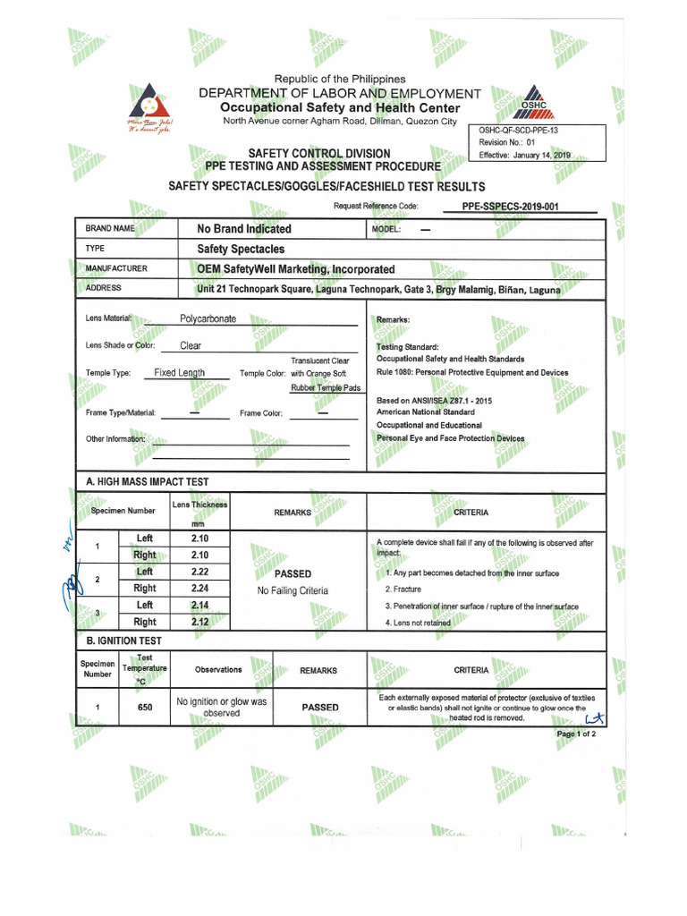 SafetyWell Oshc SNS25 | PDF