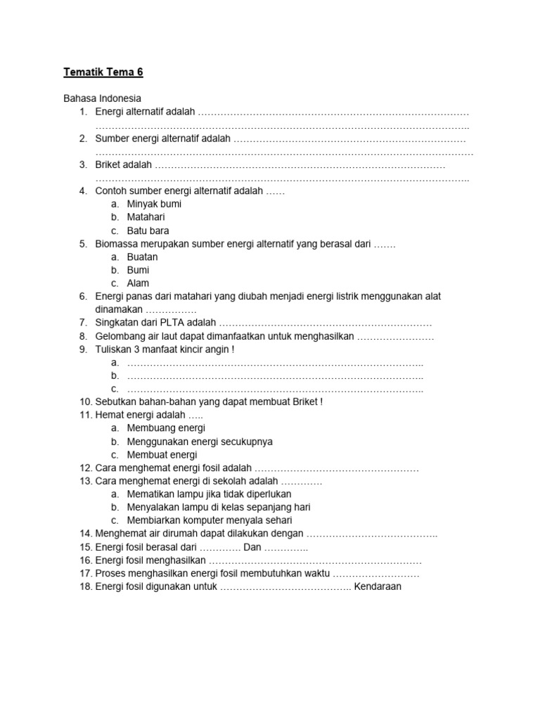 Kelas 3 - REV PUH - Tematik Tema 6 | PDF