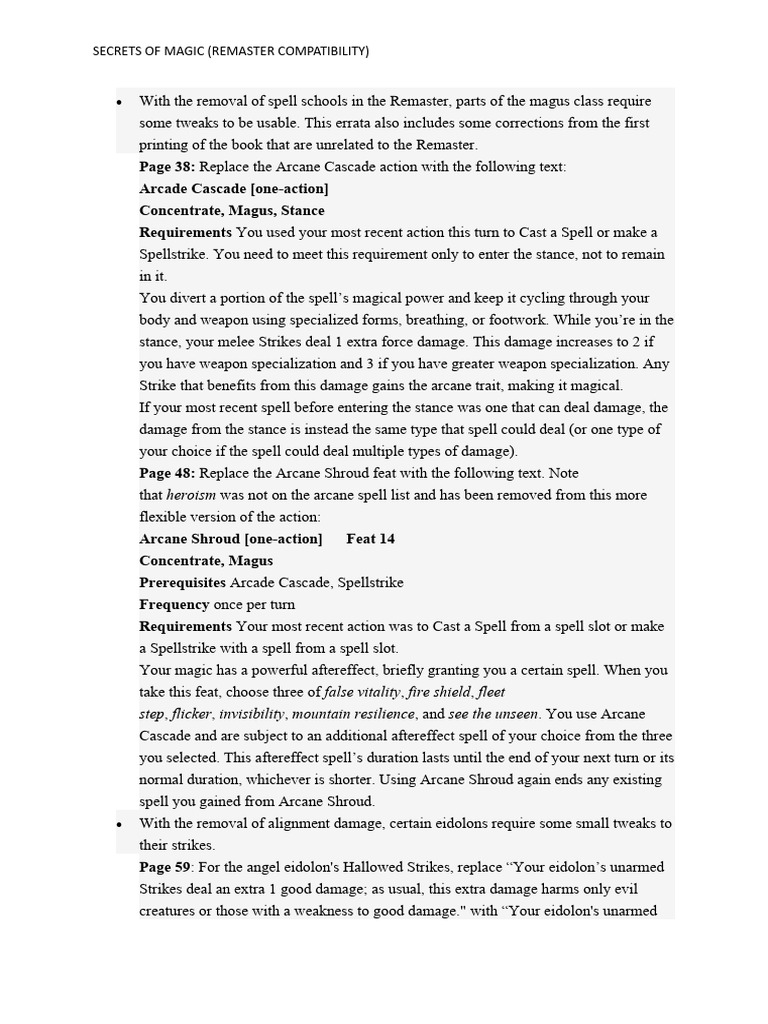 Secrets of Magic Errata (Remaster Compatibility) | PDF