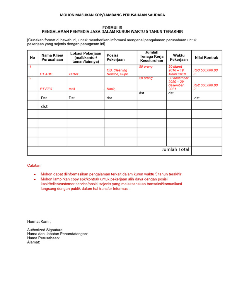 Formulir Pengalaman Perusahaan | PDF Formulir Pengalaman Perusahaan | PDF
