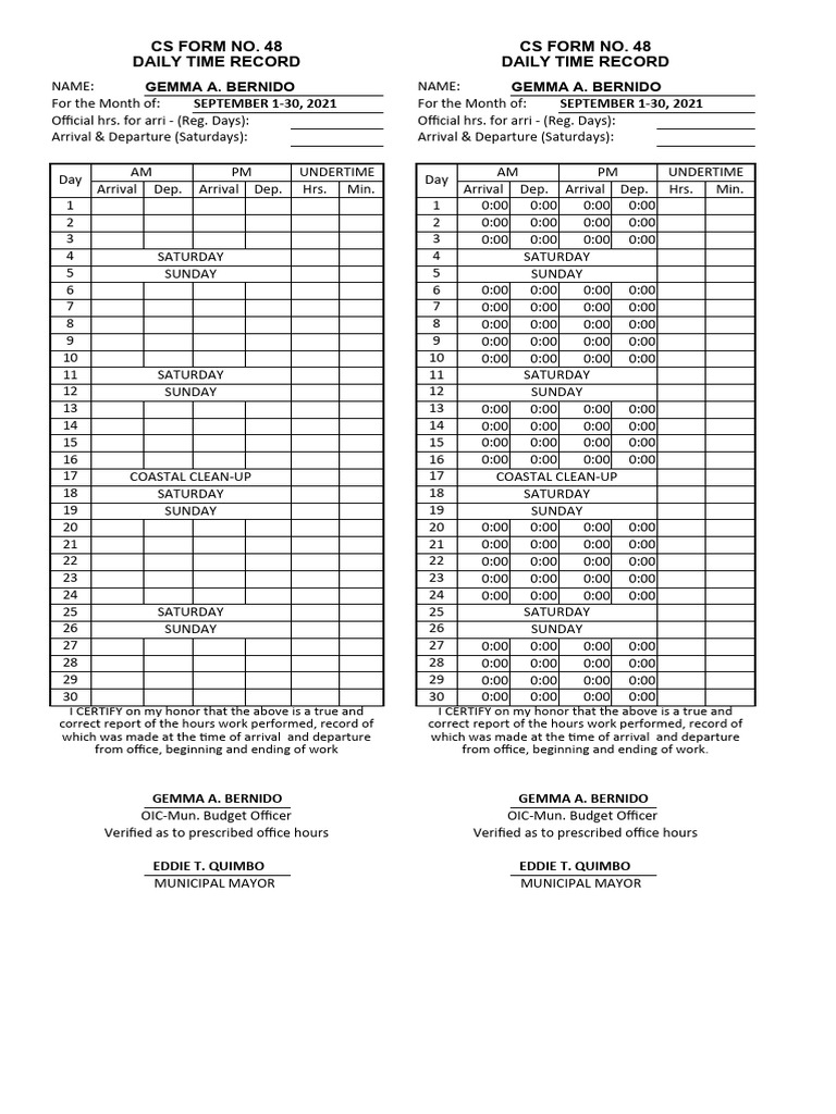 Cs Form No. 48 Daily Time Record Cs Form No. 48 Daily Time Record | Download Free PDF | Ramadan ...
