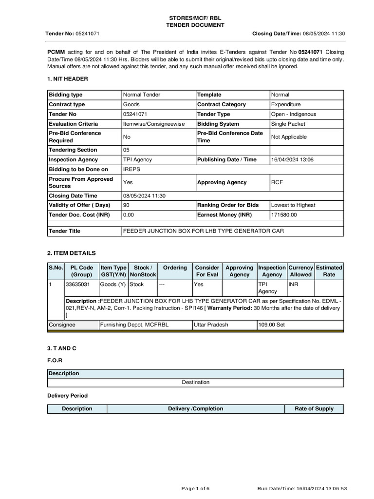 Tender No: 05241071 Closing Date/Time: 08/05/2024 11:30: 2. Item ...