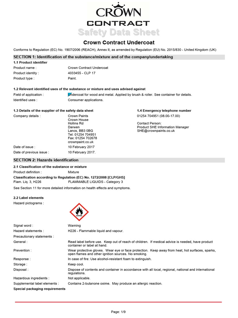 Crown Contract Undercoat White | PDF | Safety | Occupational Safety And Health