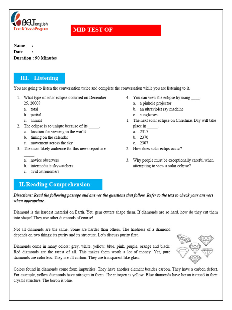 mID test - inter 1Ms. Effa | PDF | Diamond | Gemstone