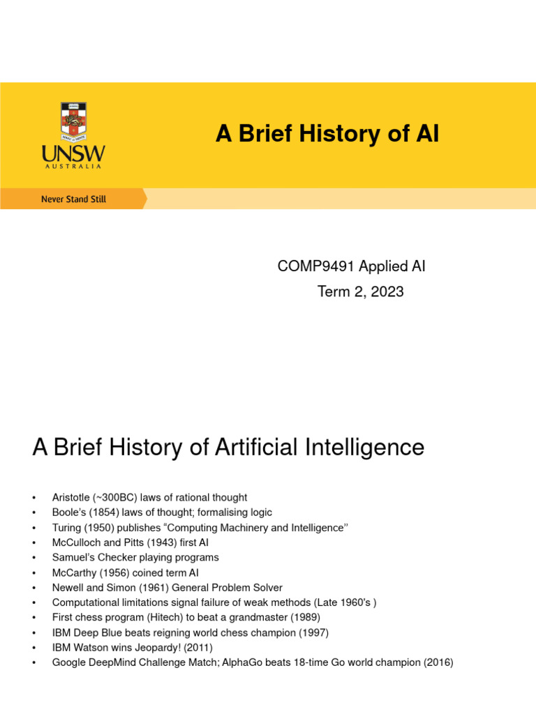 COMP9491 Week1 HistoryOfAI | PDF | Artificial Intelligence | Intelligence (AI) & Semantics