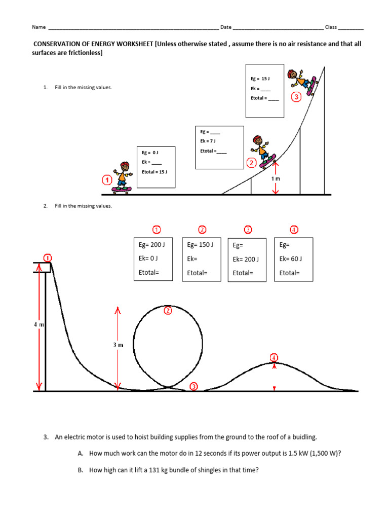 Conservation Worksheet | PDF | Potential Energy | Kinetic Energy