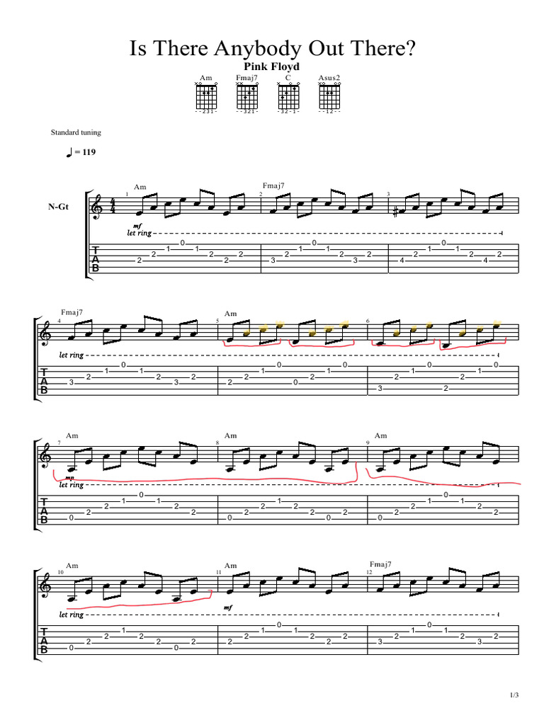 Pink Floyd Is There Anybody Out There TAB Drue James | PDF | Songs ...