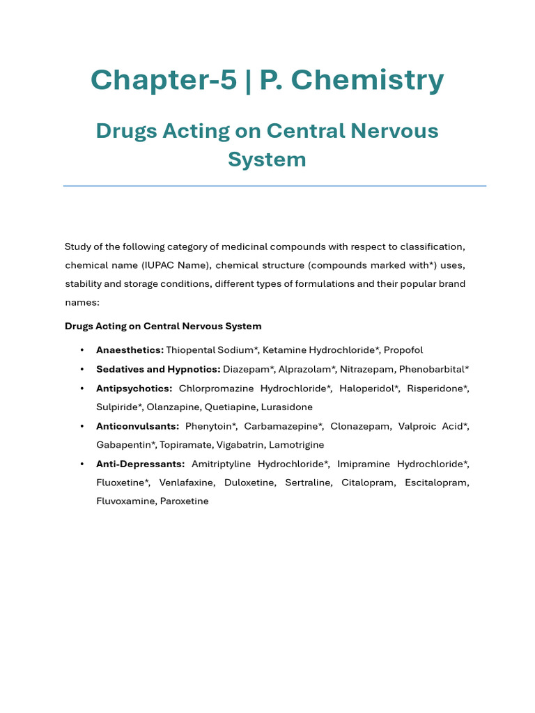 Chapter - 5 Ph. Chemistry Drug Acting On CNS | PDF | Risperidone ...