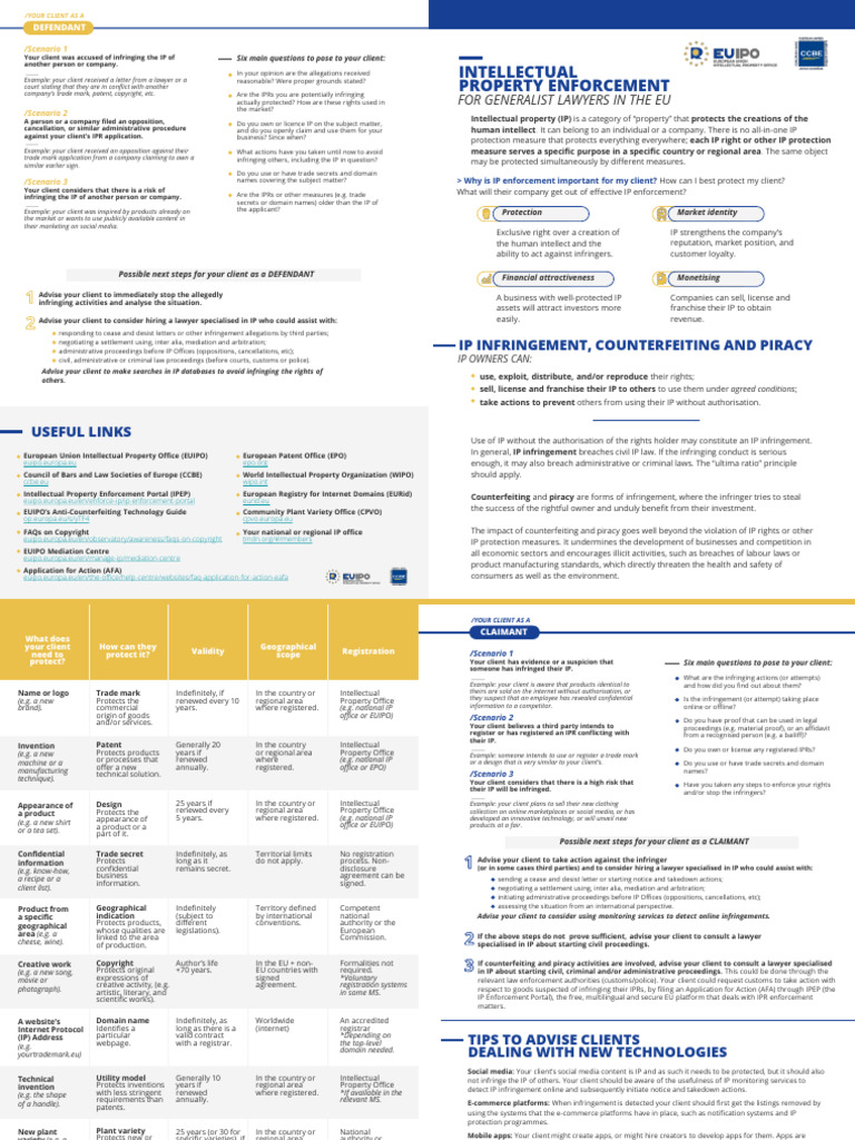 2024 EUIPO CCBE IP Enforcement For Generalist Lawyers Printable Booklet en | PDF | Intellectual ...