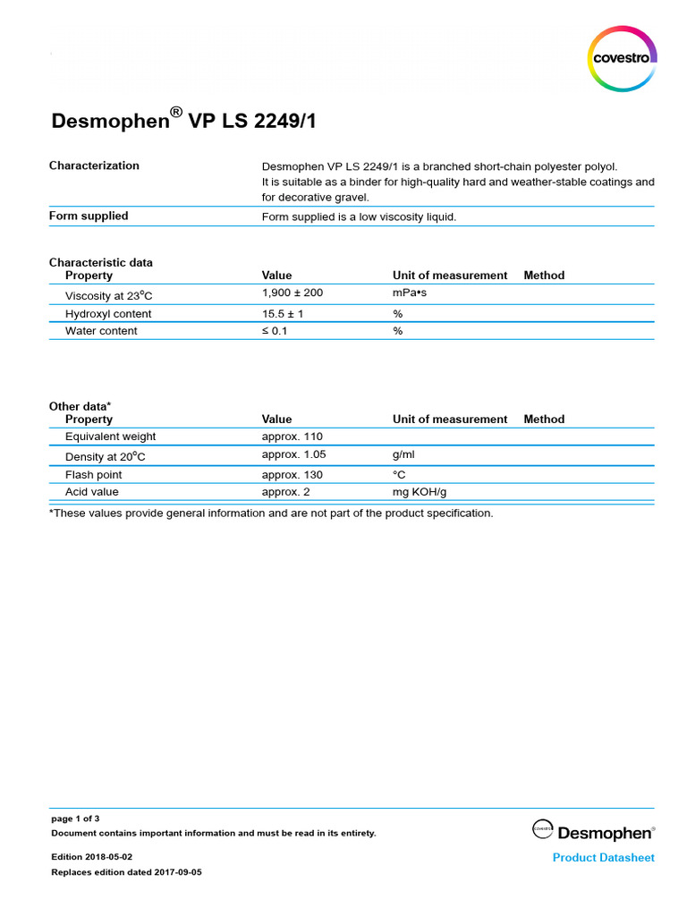 Desmophen VP LS 22491 - en - 04896483 13042682 13540223 | PDF | Solvent ...