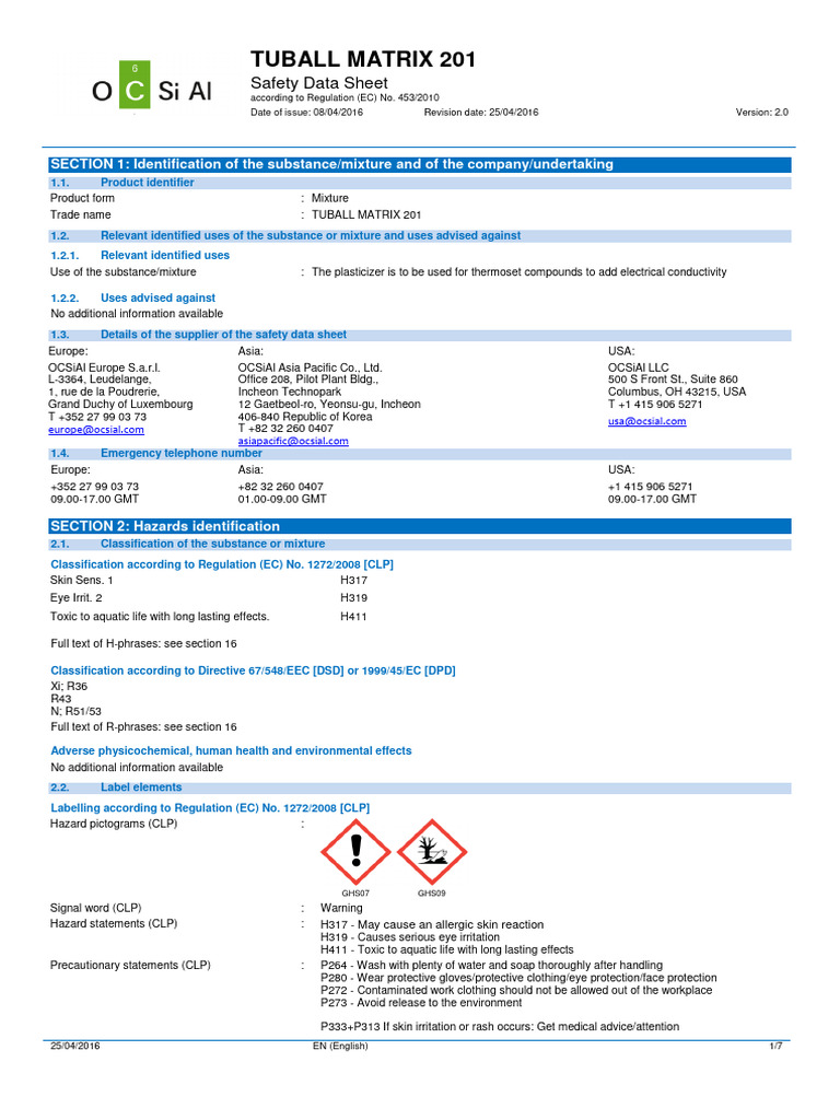 Tuball Matrix 201 Eng | PDF | Dangerous Goods | Personal Protective ...