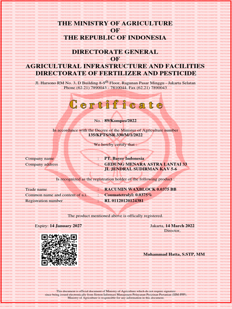 Certificate Racumin Waxblock 0.0375 BB (Exp. 14-01-2027) | PDF