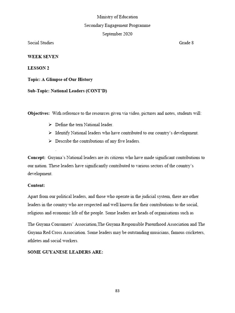 Grade 8 Social Studies Week 7 Lesson 2 | PDF | Guyana Grade 8 Social Studies Week 7 Lesson 2 | PDF | Guyana