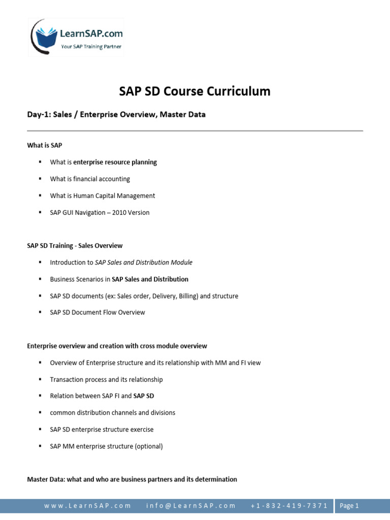 Sap SD Course Curriculum | PDF | Invoice | Sales