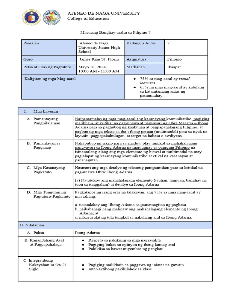 PINAL - PAGBASA - Masusing Banghay-Aralin Sa Filipino 7 | PDF