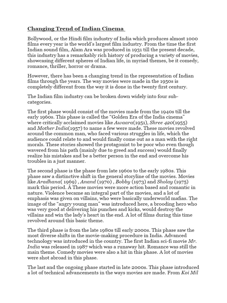 Changing Trend of Indian Cinema | PDF | Cinema Of India