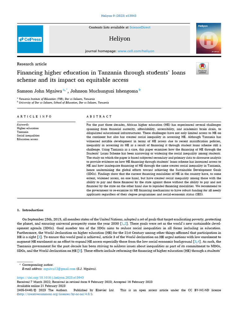 Tanzania's Student Loan Impact on Equity | PDF | Poverty | Poverty ...