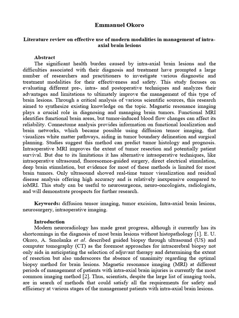 Literature Review On Effective Use of Modern Modalities in Management ...