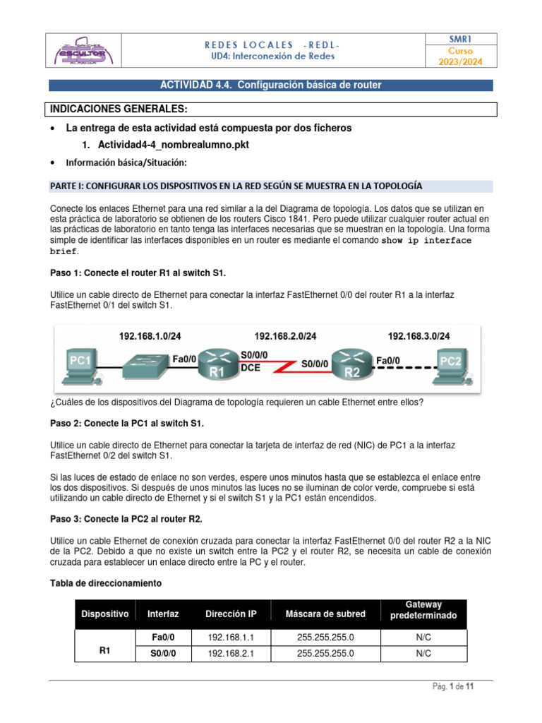 Configuración Básica de Routers | PDF | Enrutador (Computación) | Controlador de interfaz de red