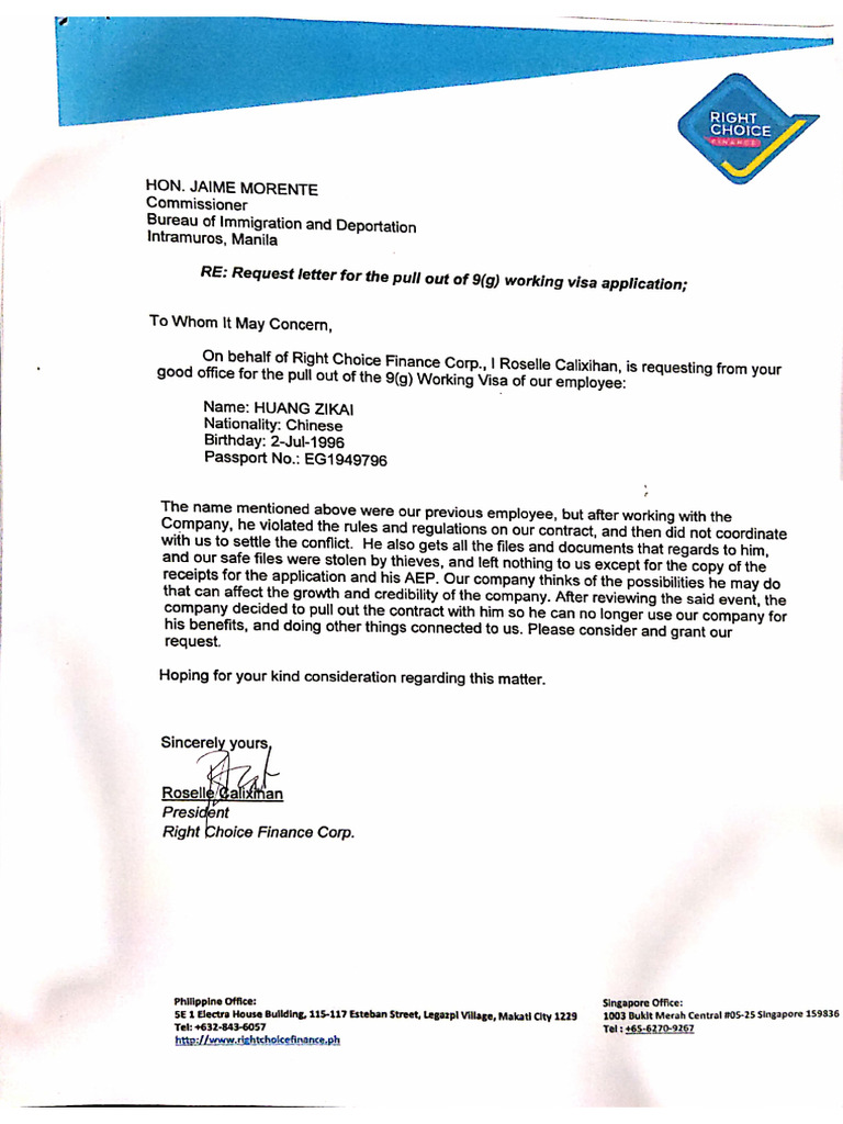 Huang Zikai 9G Pull Out Letter - 5 | PDF