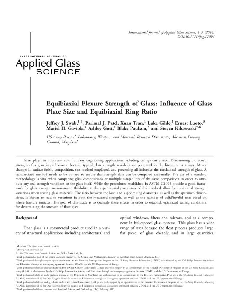 Equibiaxial Flexure Strength of Glass - Influence of Glass Plate Size ...