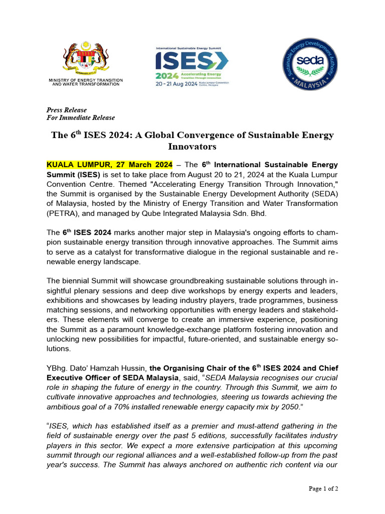 ISES 2024: Sustainable Energy Summit | PDF | Sustainability ...