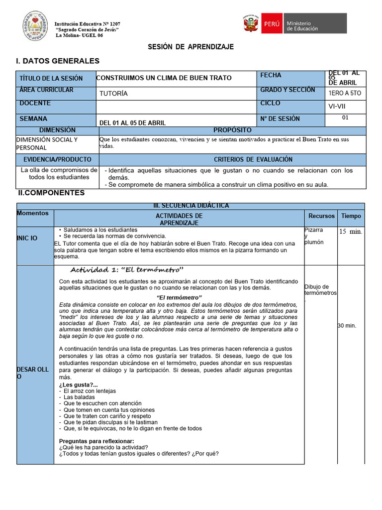 Sesion El Buen Trato-Tutoria | PDF | Salón de clases | Aprendizaje