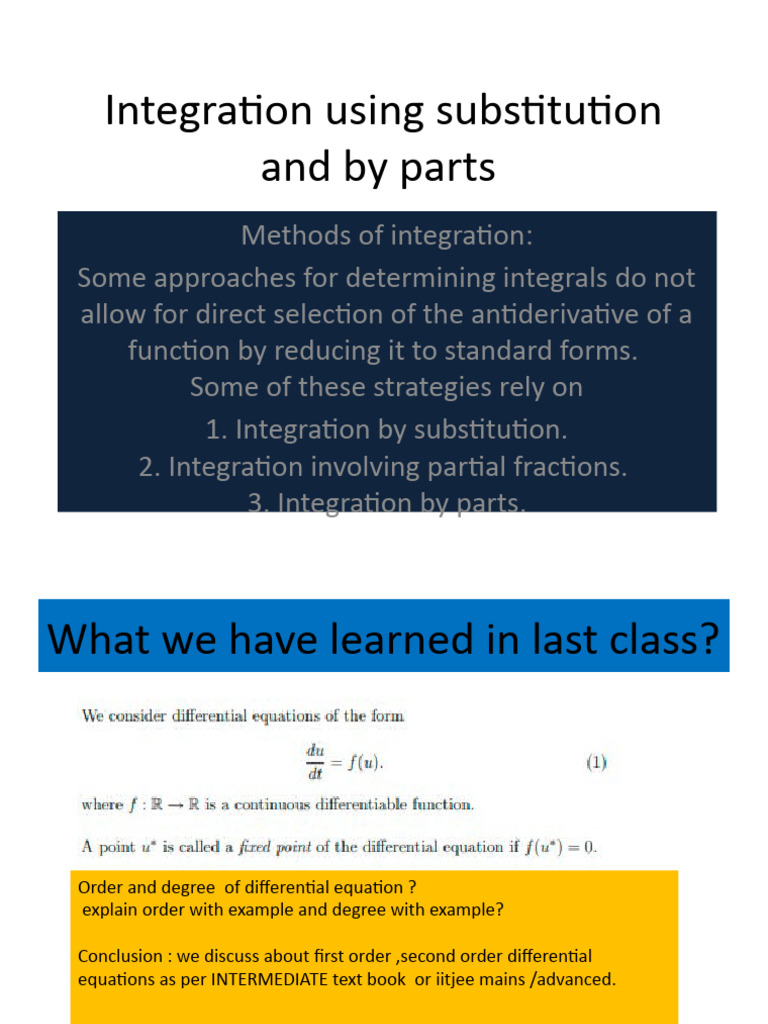 Integration Using Substitution And By Parts Pdf Differential