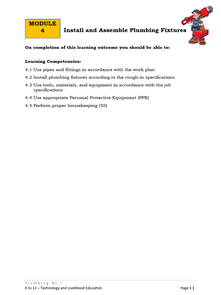 Module 4 Install and Assemble Plumbing Fixtures | PDF | Plumbing | Sink