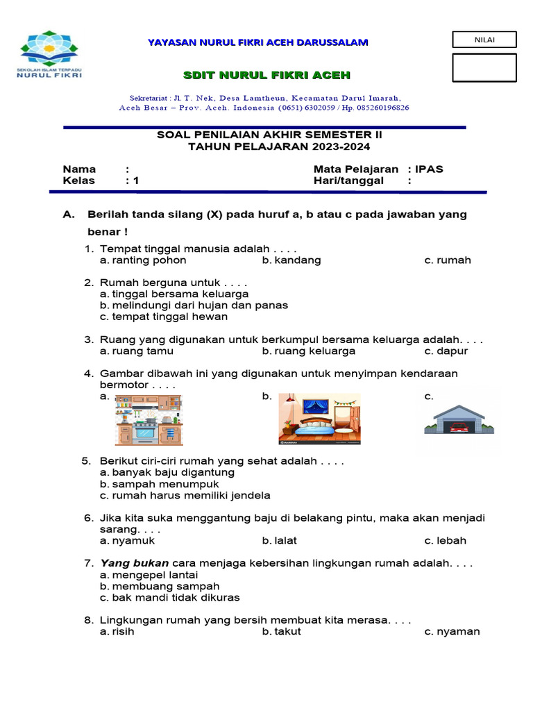 SOAL IPAS PAS 2 kelas 1(2) | PDF