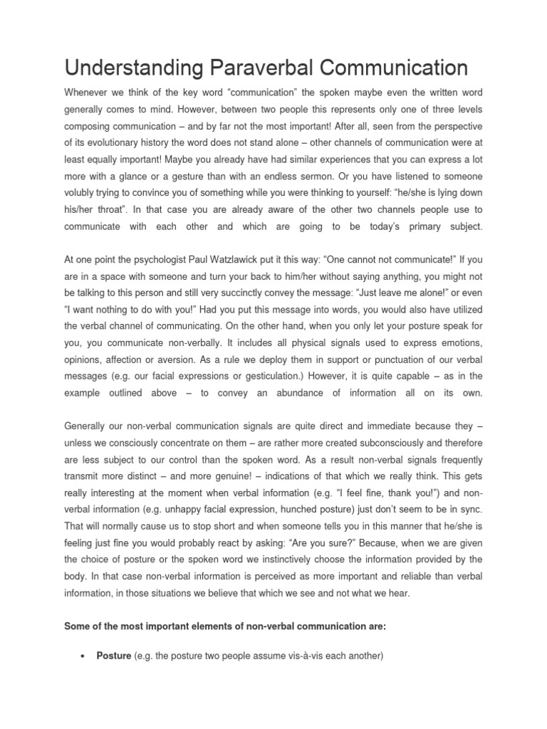 Understanding Paraverbal Communication | Download Free PDF | Nonverbal ...